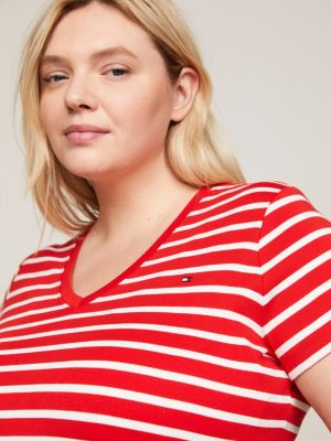 Curve Slim Fit T Shirt Mit V Ausschnitt Rot Tommy Hilfiger