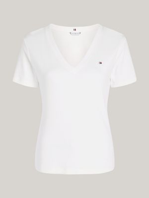 Curve Slim Fit T Shirt Mit V Ausschnitt Weiß Tommy Hilfiger