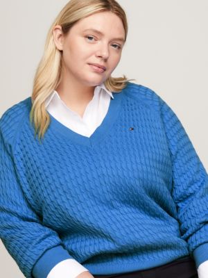 Curve Relaxed Fit Kabelgebreide Trui Blauw Tommy Hilfiger