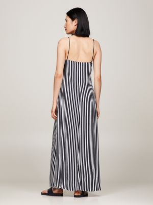 Maxi Abito Slim Fit Con Spalline Sottili Blu Tommy Hilfiger