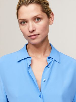 Essential Relaxed Fit Fließendes Kurzarm Hemd Blau Tommy Hilfiger