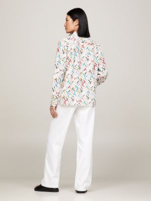 Relaxed Fit Bluse Mit Th Monogramm Print Weiß Tommy Hilfiger