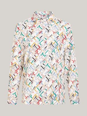 Relaxed Fit Bluse Mit Th Monogramm Print Weiß Tommy Hilfiger