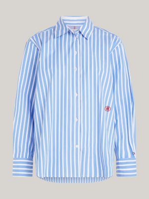 Relaxed Overhemd Met Streep En Th Monogram Blauw Tommy Hilfiger