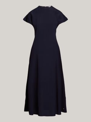 Kurzarm Maxikleid Aus Krepp Mit Th Monogramm Blau Tommy Hilfiger