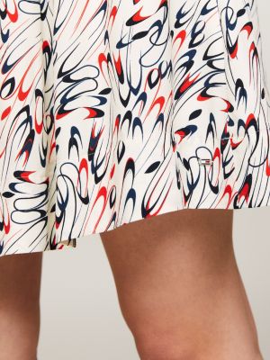 Ribbon Print Flared Mini Skirt White Tommy Hilfiger