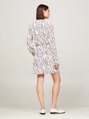 Ribbon Print Flared Mini Skirt White Tommy Hilfiger
