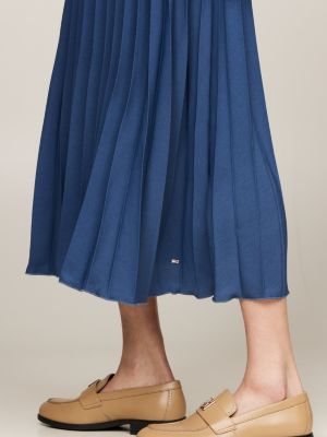 Mock Turtleneck Pleated Midi Dress Blue Tommy Hilfiger