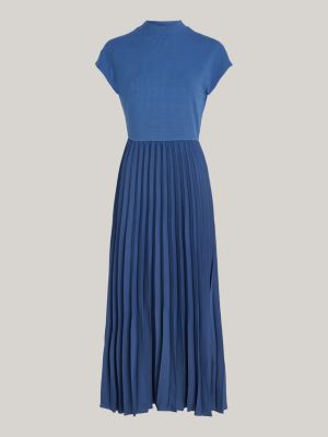 Mock Turtleneck Pleated Midi Dress Blue Tommy Hilfiger