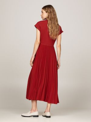 Mock Turtleneck Pleated Midi Dress Red Tommy Hilfiger