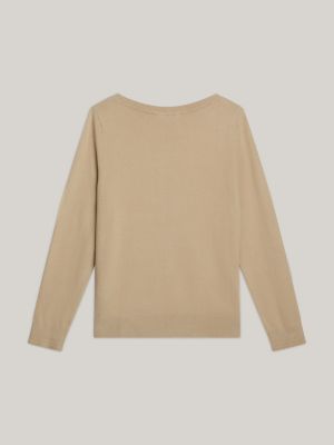 Adaptive Boat Neck Jersey Jumper | Beige | Tommy Hilfiger