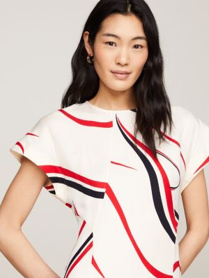 Ribbon Print Fit And Flare Midi Dress White Tommy Hilfiger