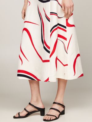 Ribbon Print Fit And Flare Midi Dress White Tommy Hilfiger