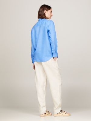Relaxed Fit Leinen Hemd Blau Tommy Hilfiger