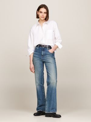 Koszula Oversize Z Kontrastowym Stębnowaniem Biały Tommy Hilfiger