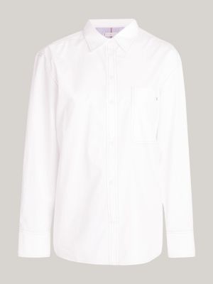 Koszula Oversize Z Kontrastowym Stębnowaniem Biały Tommy Hilfiger