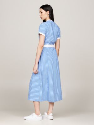 Stripe Belted Short Sleeve Midi Dress Blue Tommy Hilfiger