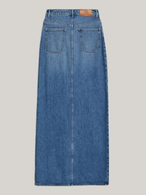 Crest Pleated Denim Midi Skirt Blue Tommy Hilfiger