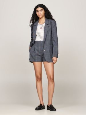 Shorts Formali A Quadri Con Stemma Grigio Tommy Hilfiger