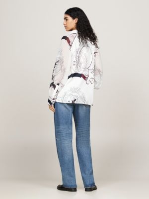 Crest Print Relaxed Fit Shirt White Tommy Hilfiger
