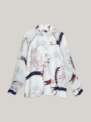 Crest Print Relaxed Fit Shirt White Tommy Hilfiger