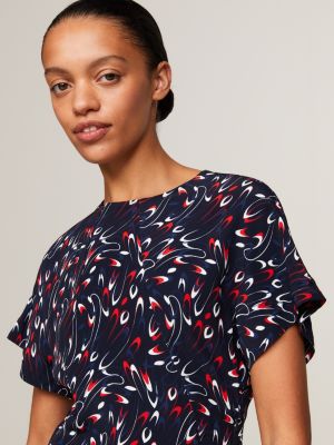Ribbon Print Mini Dress Blue Tommy Hilfiger
