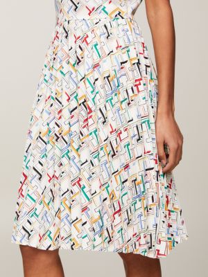 Vestido Camisero Plisado Con Monograma Th Blanco Tommy Hilfiger