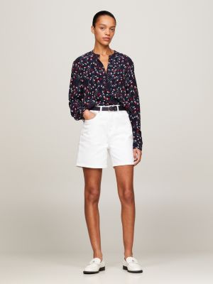 Ribbon Print Collarless Regular Shirt Blue Tommy Hilfiger