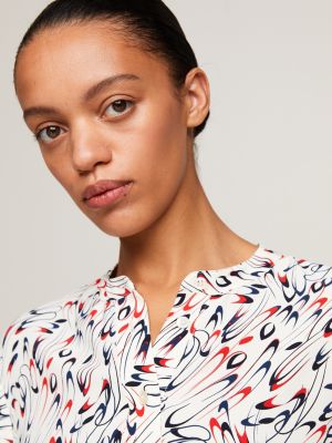 Regular Fit Hemd Ohne Kragen Mit Bänder Print Weiß Tommy Hilfiger