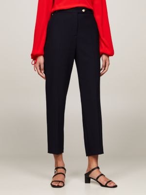 Gold Tone Button Slim Straight Trousers Blue Tommy Hilfiger