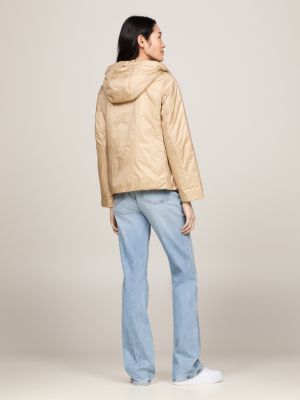 Hooded Padded Zip Thru Jacket Beige Tommy Hilfiger