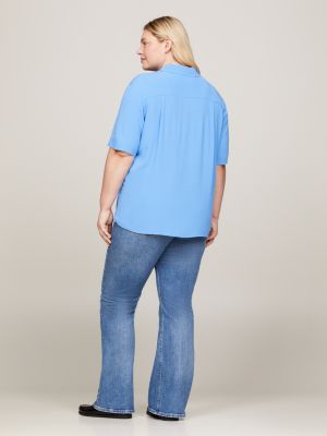Curve Essential Relaxed Fit Kurzarm Bluse Blau Tommy Hilfiger