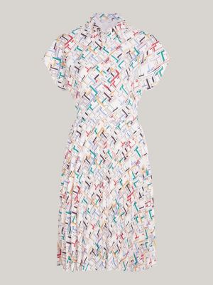 Curve Kurzarm Hemdkleid Mit Th Monogramm Und Falten Weiß Tommy Hilfiger