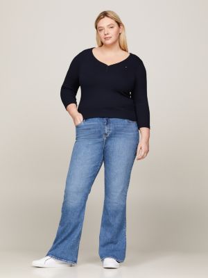 Curve Essential Slim Top Met Henley Hals Blauw Tommy Hilfiger