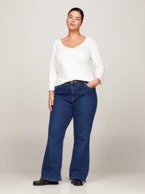 Curve Essential Slim Top Met Henley Hals Wit Tommy Hilfiger