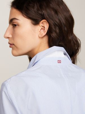Einreihiger Regular Fit Popeline Blazer Blau Tommy Hilfiger