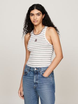 Crest Stripe Mini Cable Knit Tank Top White Tommy Hilfiger