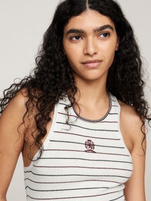 Kabelgebreide Gestreepte Tanktop Met Embleem Wit Tommy Hilfiger