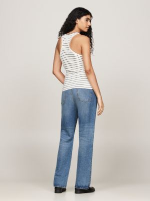 Crest Stripe Mini Cable Knit Tank Top White Tommy Hilfiger