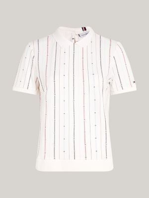 Koszulka Polo W Paski Z Motywem Flagi Biały Tommy Hilfiger