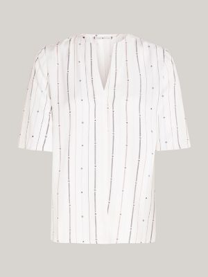 Kurzarm Bluse Mit Foulard Flag Print Weiß Tommy Hilfiger