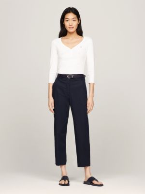 Essential Slim Three Quarter Sleeve Henley Top White Tommy Hilfiger