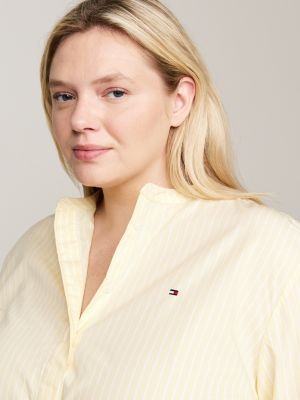 Curve Stripe Collarless Relaxed Shirt White Tommy Hilfiger