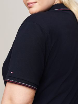 Curve Topstitch Fit And Flare Polo Dress Blue Tommy Hilfiger
